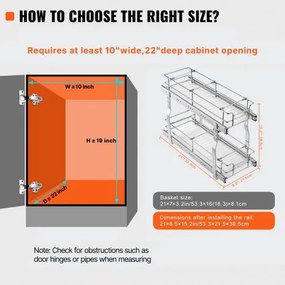 2-vrstvá drátěná výsuvná skříňka pod dřez Organizér 21,6 × 53,3 cm zásuvkový koš