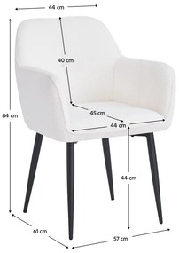 Jídelní křeslo SENER bouclé látka bílá, kov černý matný lak