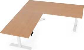 Výškově nastavitelný stůl OfficeTech Angle, 180 x 200 cm, bílá podnož, buk