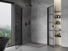 Mexen Mist-B Duo, 2-křídlý ​​výklopný sprchový kout 90 x 70 cm, čiré sklo-černá mřížka, 8A2-090L-070P-70-77