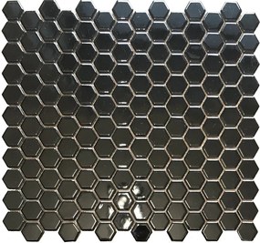 FIN Keramická mozaika černá Mozaika HEXAGON 2 Černá Lesk 2,3x2,6 (27,5x30) cm - LAFH23317