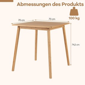 Costway Jídelní stůl z bambusu, čtvercový pro 2-4 osoby – 70 × 70 cm