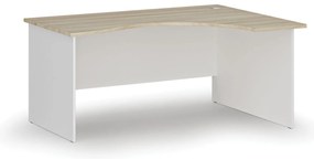 Ergonomický kancelářský psací stůl PRIMO WHITE, 160x120 cm, pravý, bílá/dub přírodní