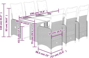 7dílný zahradní bistro set s poduškami hnědý polyratan 3277215