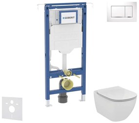 Geberit Duofix - Set předstěnové instalace, klozetu a sedátka Ideal Standard Tesi, tlačítka Sigma20, Aquablade, SoftClose, bílá/lesklý chrom SANI11CD3138