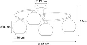 Moderní stropní svítidlo černé se 4 kouřovými skleněnými světly - Alanis