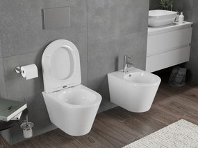 Mexen Rico, závěsná WC mísa 490x360x370 mm, Rimless Tornádo + WC sedátko z duroplastu, bílá lesklá, 30720400T