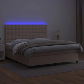 Box spring postel matrace a LED cappuccino 160x200cm umělá kůže 3135956
