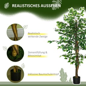 HOMCOM Umělá rostlina, 150 cm umělá rostlina s květináčem, umělý mech, umělý fíkus, pokojová rostlina do obývacího pokoje, zelená | Aosom