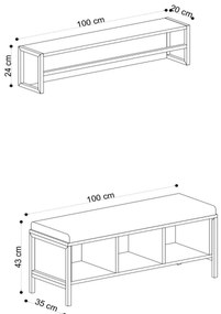 Nástěnný věšák s lavicí Shana Oak and Black