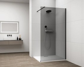 Polysan ESCA BLACK MATT sprchová zástěna 80 x 210 cm jednodílná k instalaci ke stěně černá sklo kouřové ES1280-02