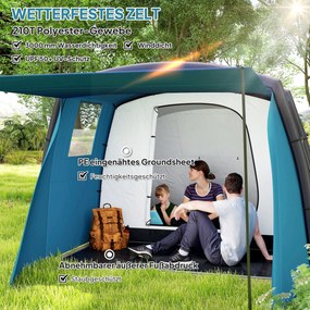 Inflatabilní stan Outsunny pro 3-6 osob s pumpou - stan na kempování UV50+ pro rodiny, větruodolný a rychlo-setup stan na 3 sezóny