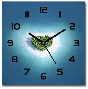 Wallmuralia Skleněné hodiny čtverec Ostrov tvar srdce 30x30 cm