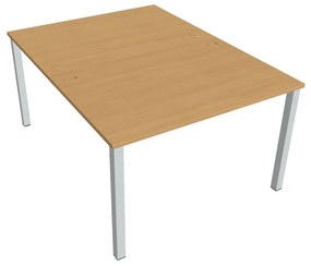 Dvojstůl pracovní rovný 120×160 cm - Hobis Uni USD 1200 Dekor stolové desky: buk, Barva nohou: Stříbrná