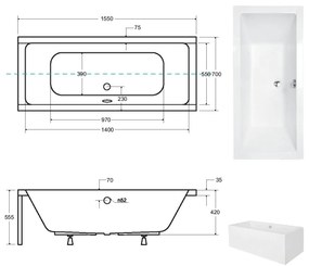 Besco Quadro 155x70 akrylátová vana