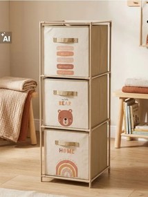 Sinsay - Dětský regál s látkovými úložnými boxy s potiskem medvídka a duhy - béžová