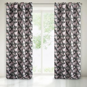 Záclona připravená na poutko 140x250 Bellis graphite pink roses Eurofirany