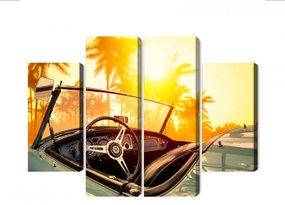 Vícedílný obraz Pohled Z Auta Na Retro Západ Slunce Nedostatek Nedostatek Plátno Canvas 160x120