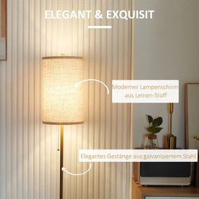 HOMCOM Stojací lampa do obývacího pokoje, plátěné stínidlo, řetízkový vypínač, stojací lampa s ocelovým stojanem, zásuvka E27, stojací lampa do ložni…