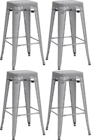 Kovová barová židle Fletcher (SET 4 ks) - Stříbrná