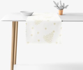 Goldea vánoční běhoun na stůl teflonový - zlaté vánoční stromečky a hvězdičky 35x120 cm
