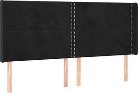 Čelo postele s LED černé 203 x 16 x 118/128 cm samet 3123976