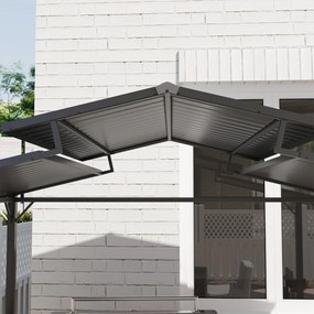 Grilovací Pavilion Outsunny 250 x 160 x 250 cm - Voděodolný Zahradní Pavilon s Dvojitým Středním Štítem, Bočními Policemi a UV Ochrannou, BBQ Pavilio…