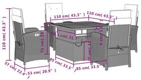 5Dílný Zahradní Jídelní Set S Poduškami Béžový Polyratan - s opěrkou na nohy / 2 / 80 cm dlouhý stůl