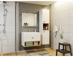 Koupelnový nábytek Olier I, Barva: bílý / bílý + dub artisan, Sifon k umyvadlu: ano, Umyvadlo: ano, Baterie: bez baterie