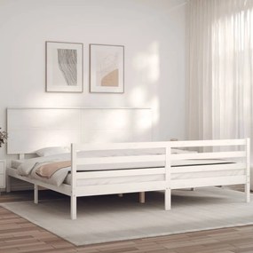 Rám postele s čelem bílý 200 x 200 cm masivní dřevo,  3195242