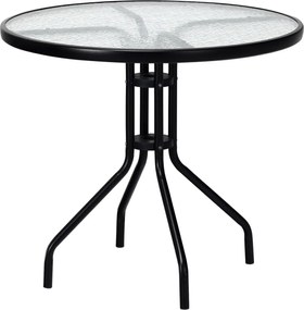 Kulatý zahradní stůl se skleněnou deskou ISLAND 90 cm, černý