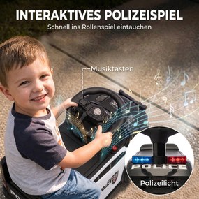 AIYAPLAY Odrážedlo Dětská policie, odrážedlo s hudbou a světlem, proti převrácení & úložný prostor pod sedadlem, 18-36 měsíců, černá