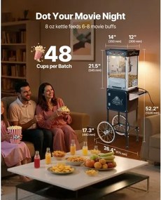 Výrobník popcornu s vozíkem, Konvice z nerezové oceli o objemu 0,2 kg VEVOR – Černá