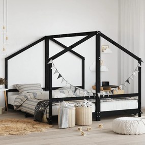 vidaXL Dětská postel černá 2x (90 x 200) cm masivní borové dřevo