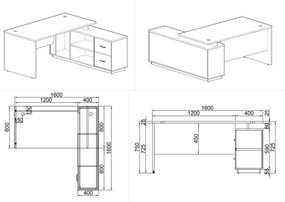 Kancelářský stůl se skříňkou MIRELLI A+ 1600 x 1600 mm, pravý, bílý/dub sonoma