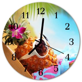 Nástenné skleněné hodiny ananas