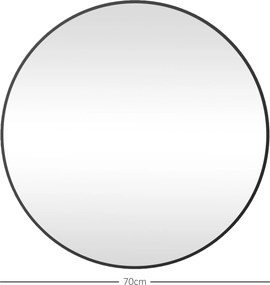 HOMCOM Kolo zrcadlo, koupelnové zrcadlo, průměr 70 cm, kovový rám, nástěnné zrcadlo, snadná instalace, pro ložnici, obývací pokoj, vstup, černé