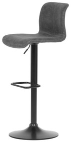 Židle barová, šedá látka v imitaci broušené kůže, černá podnož, výškově stavitelná