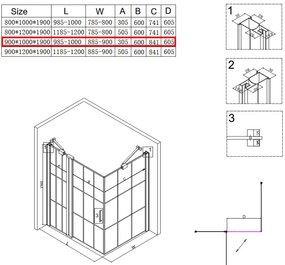 BPS-koupelny Obdélníkový sprchový kout HYD-OK03AM 100x90 černá/transparent - bez vaničky