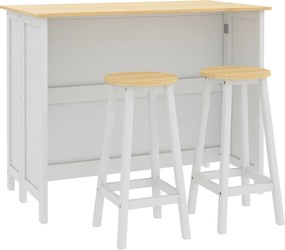 HOMCOM Kuchyňský Islandový Vozík se 2 Stoličkami, Sada Barového Stolu a Stoliček s Sklopným Pracovním Pultem, 2 Skříně s 4 Dveřmi, Moderní Design, Bí…