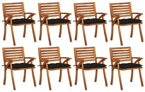 Zahradní židle s poduškami 8 ks masivní akáciové dřevo,  3075223
