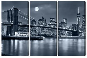 Vícedílný obraz Noční Panorama New Yorku S Měsícem Na Obloze Nedostatek Nedostatek Plátno Canvas 120x80