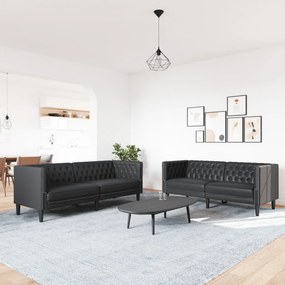 2dílná sedací souprava Chesterfield černá umělá kůže 3209274