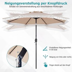 Costway Slunečník 270 cm s funkcí klikání a naklápění, béžový