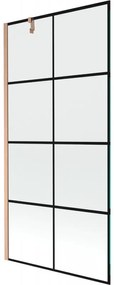 Mexen Next, 1-křídlová vanová zástěna 90 x 150 cm, 6mm čiré sklo - černý vzor, ​​měděná matná, 895-090-000-00-70-77