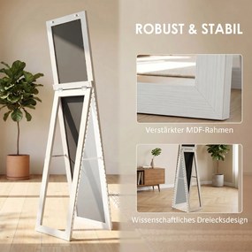 HOMCOM Obdélníkové zrcadlo na stěnu nebo k položení s dřevěným rámem do obývacího pokoje a ložnice 37 x 157 cm bílá