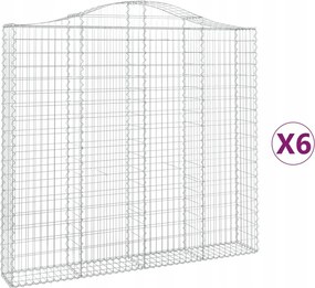 vidaXL Gabionové koše, 6 ks, 200x30x180/200 cm, galvanizované železo
