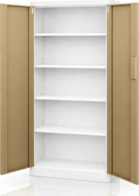 Kovová kancelářská skříň se zámkem na kód bílá, ořech, 900x1850x400 mm: DANIEL Eco Design
