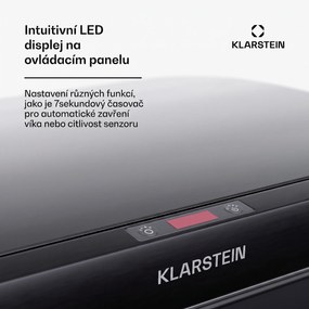 Klarstein Touchless, senzorový odpadkový koš, 60 l, z nerezavějící oceli, Soft-Close zavírání, napájen baterií, LED displej, časovač