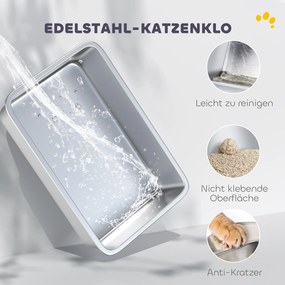 Nádoba na kočičí stelivo, nerezová ocel, vnitřní prostor XL, s lopatkou, světle šedá
